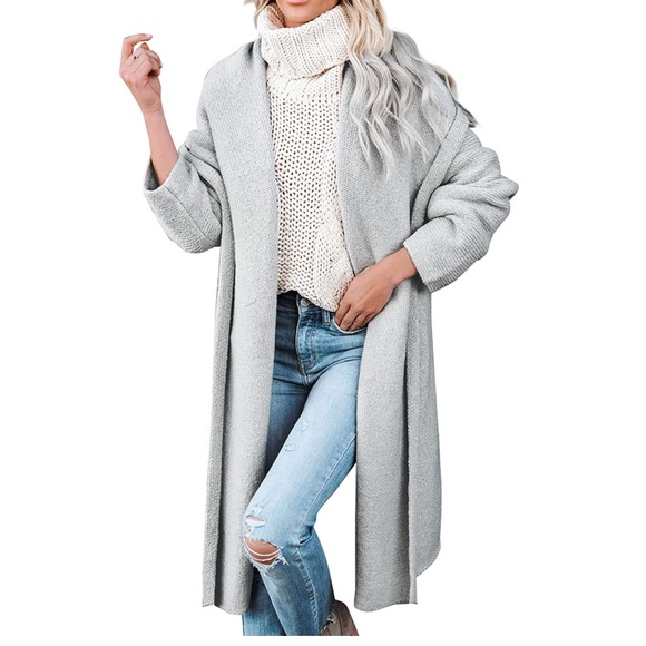 Sweaters | Long Sleeve Casual Open Front Cardigan Sweater With Hoodie ...